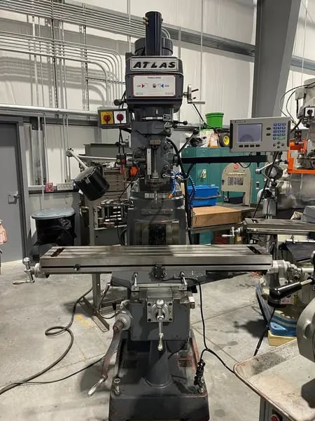 Clausing Atlas #2VS08, vertical mill, 9" x49" tbl., 3 HP, 33.86" X, 11. ...