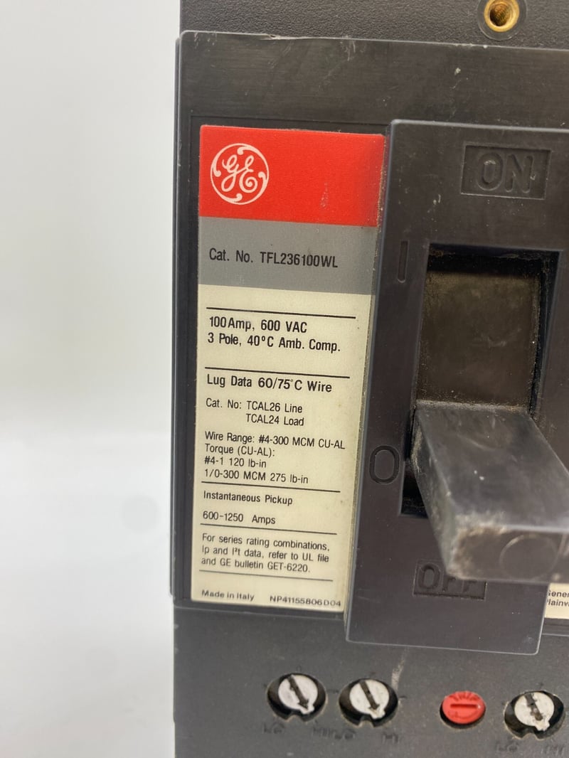 100 Amps, General Electric, TFL236100WL, Feed-Thru Circuit Breaker ...