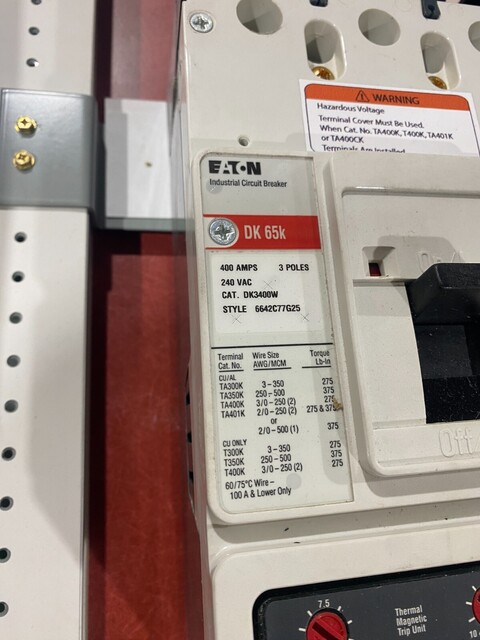 400 Amp. Eaton, PRL3A Pow-R-Line, Panelboard, 208Y/120V., 3PH 4W Main ...