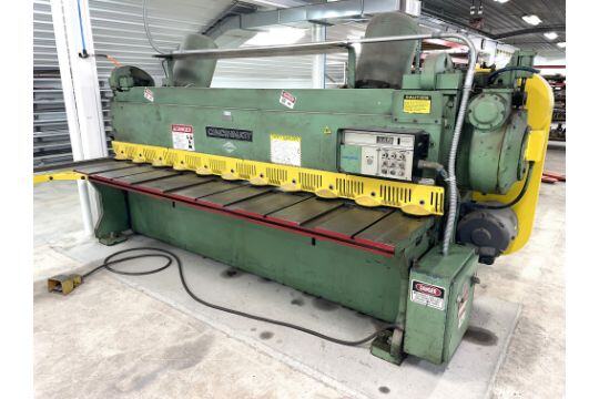 1/4" x 10' Cincinnati #1810G, mechanical squaring shear, 11 holddowns ...