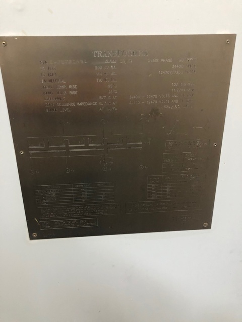 10000/11200/12500/14000 kVA, 34400 Delta Primary, 12470/7200 WYE ...