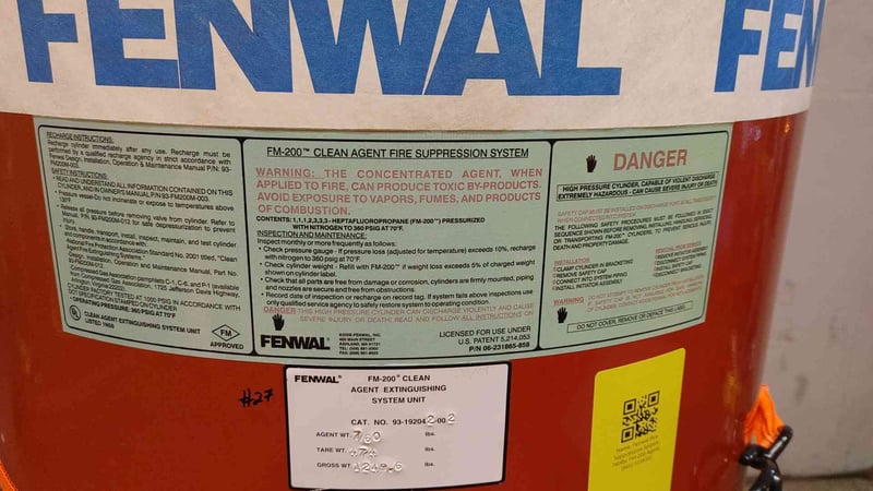 760 lbs. Fenwal, Fire Suppression System, FM-200 Agent, 130 F max temp ...