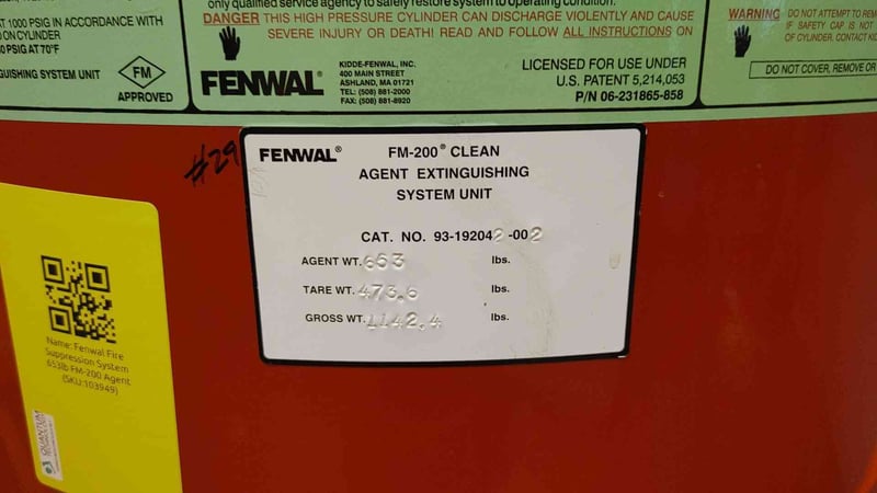 653 lbs. Fenwal, Fire Suppression System, FM-200 Agent, 130 F max temp ...