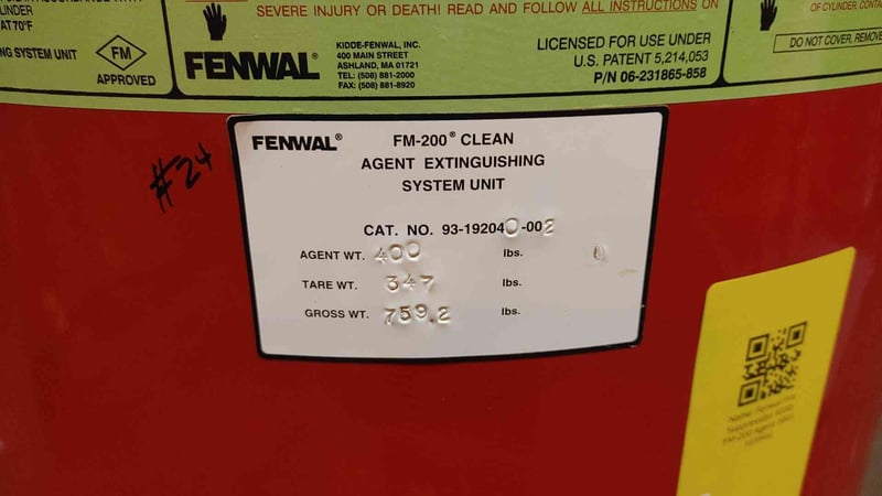 400 lbs. Fenwal, Fire Suppression, FM-200 Agent, 130 F max temp., 360 ...