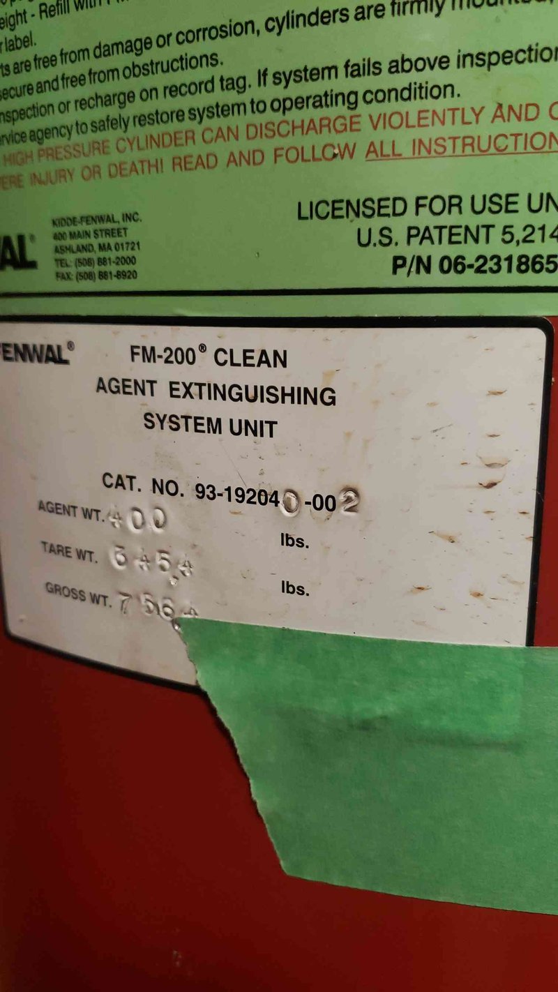 400 lbs. Fenwal, Fire Suppression System, FM-200 Agent for Sale ...