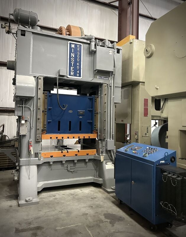 300 Ton, Minster #E2-300-60-48, straight side double crank, 4" stroke ...