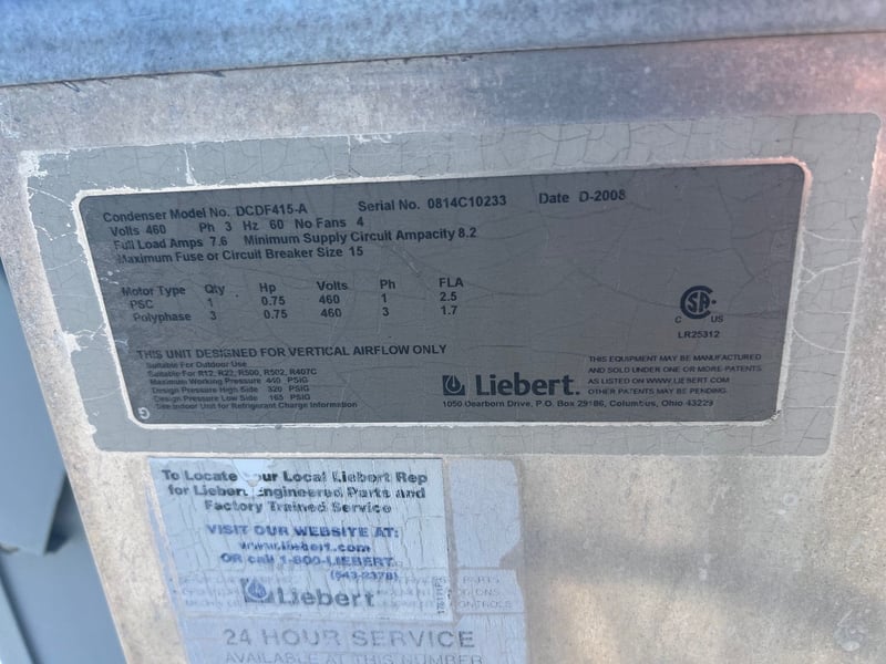 Liebert #DCDF415-A, 4-Fan Condenser, 172" L x 52" width x 44" H, 320/ ...