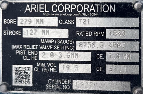 Ariel #KBT/4, Produced Gas Compressor, 2019 frame, 1500 RPM, 127mm ...
