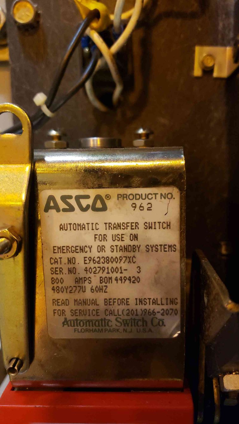 800 Amp. ASCO, automatic transfer switch Automatic Transfer Switch ...