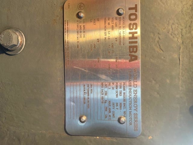 1200 HP 3600 RPM Toshiba, Frame 5812USS, WPIISB, 4000 Volts, New ...