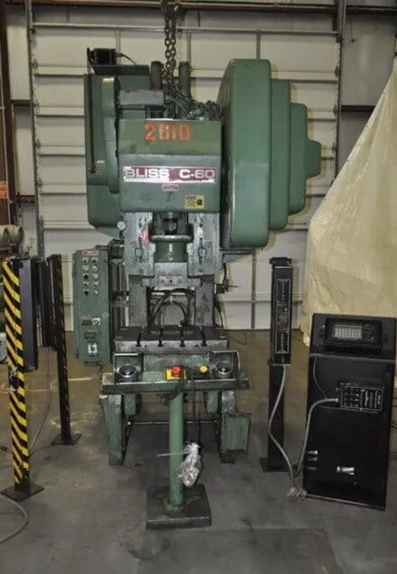 60 Ton, Bliss #C-60, OBI Back Geared, 4" stroke, 14" Shut Height, air ...