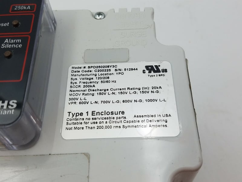 Eaton #SPD250208Y3C, Surge Protection Device SPD Series 250kA 120/208V ...
