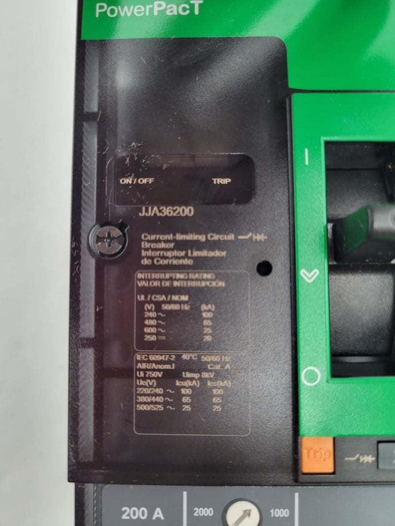 200 Amps, Square D, JJA36200, PowerPact I-Line Circuit Breaker, 600VAC ...