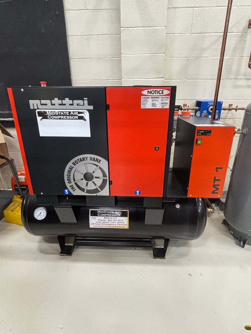 7 HP Mattei #Blade-5-HHX, rotary vane air compressor, 25 scfm, 175 psi ...