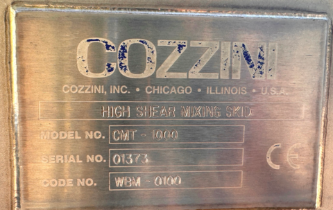 250 gallon Cozzini #CMT-1000, high shear mixing skid, (2) Stainless ...