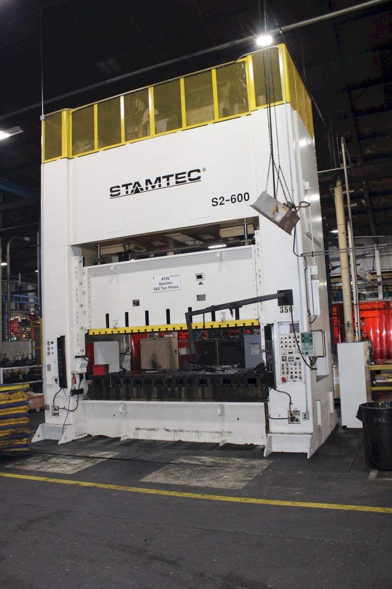 660 Ton, Stamtec #S2-600, straight side double crank, 13.9" stroke, 34 ...