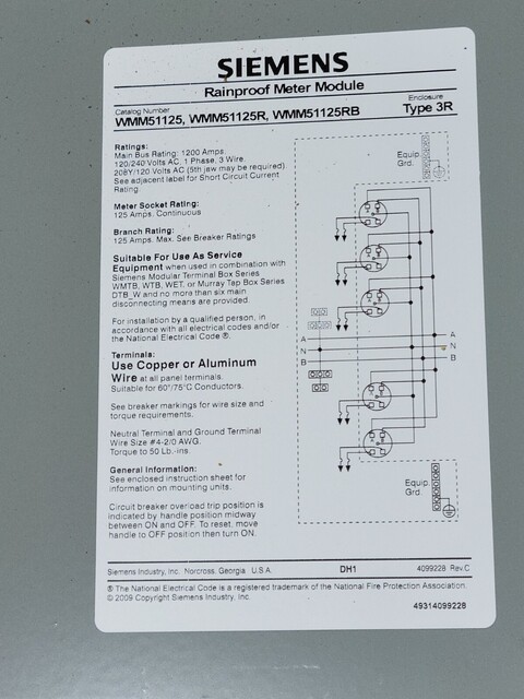 125 Amps, Siemens #WMM51125, Power Mod Modular Metering System Meter ...