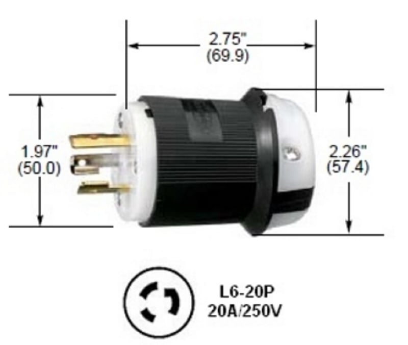 Hubbell HBL2321 2321 Twist-Lock Electric Plug Device, NEMA L6-20P, 20A ...