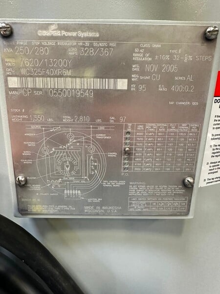 250/280 KVA Cooper/eaton, Quick Drive (QD5) with CL-7 controller ...