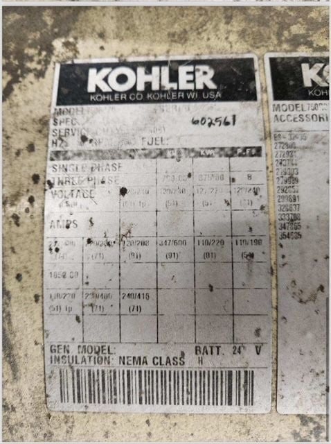 750 KW Kohler #750ROZD, diesel generator set, 480 Volts, 3-phase, 727 ...
