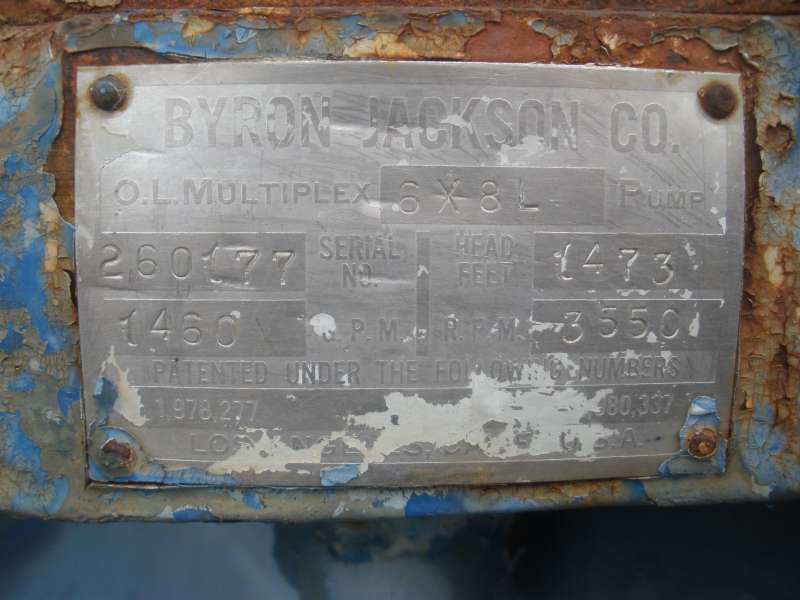 1460 GPM @ 1473' TDH, Byron-Jackson #6x8-OLMX, Centrifugal Pump, Horz ...