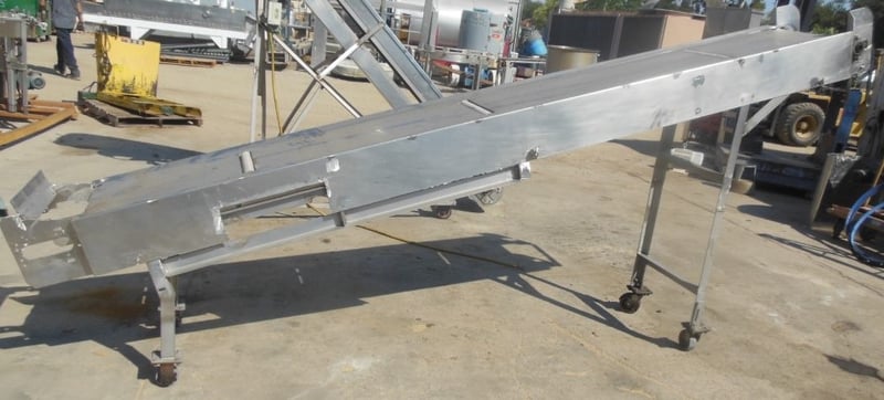 18" wide x 11.8' long, Stainless steel incline belt conveyor, frame ...