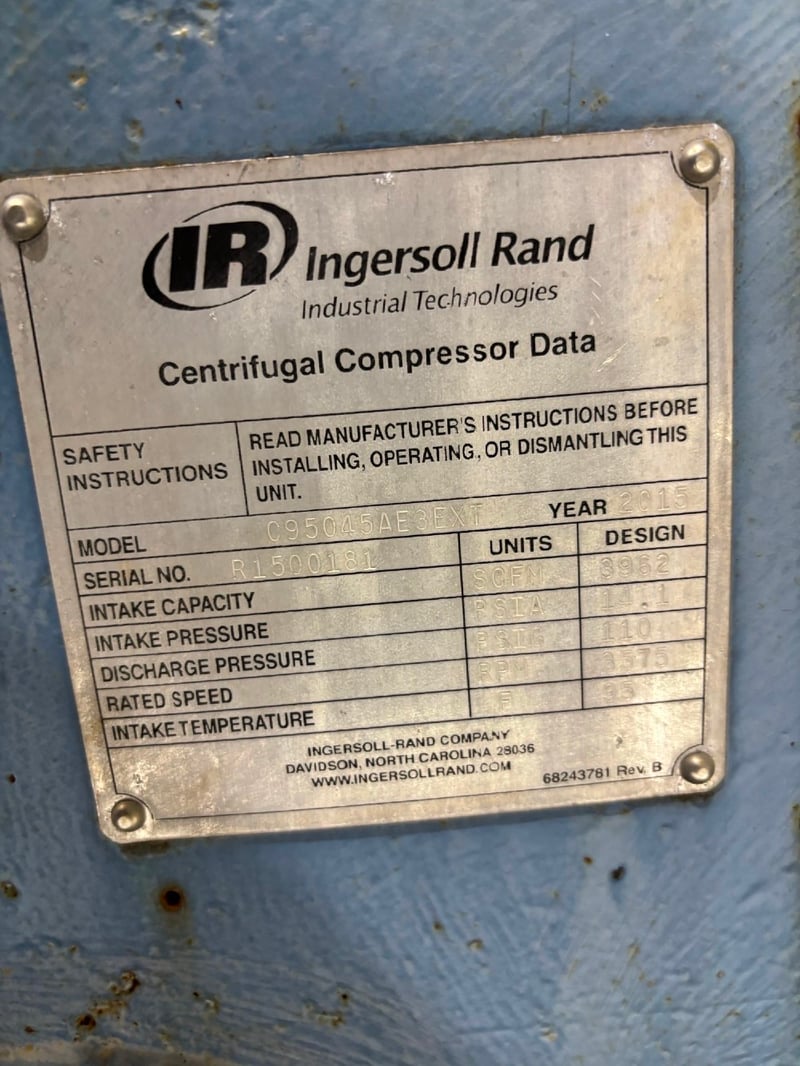 3962 cfm, 110 psig, Ingersoll-Rand Centac #C95045AE3EXT, serial # ...