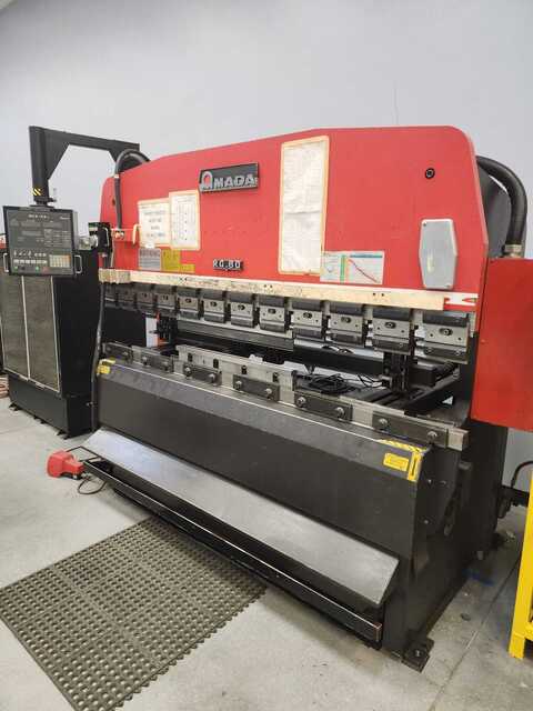 80 Ton, Amada #RG-80, CNC press brake, 8' overall, 80" between housing, 3.94" stroke, 15.76 ...