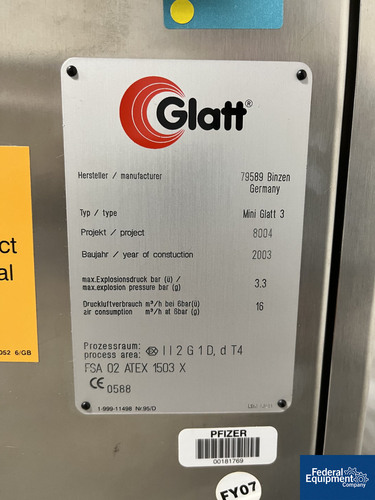 Glatt #MINI-GLATT, fluid bed dryer system, 1/2 phase, 220-230 V., 16 ...