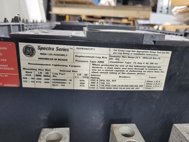 600 Amp. General Electric, APN, Spectra Series Panelboard, 208Y/120 ...