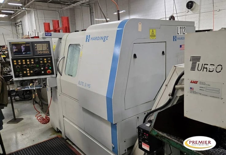 Hardinge #Elite-51MS, multi-axis CNC turning center, GE Fanuc 18iTB, 21" swing, 2" bar, 12' LNS ...