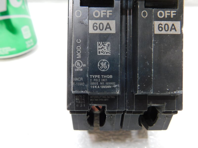60 Amps, General Electric, Bolt-On Circuit Breakers, 2 Qty., 2-Pole, Type THQB, HACR, 120/240 V ...