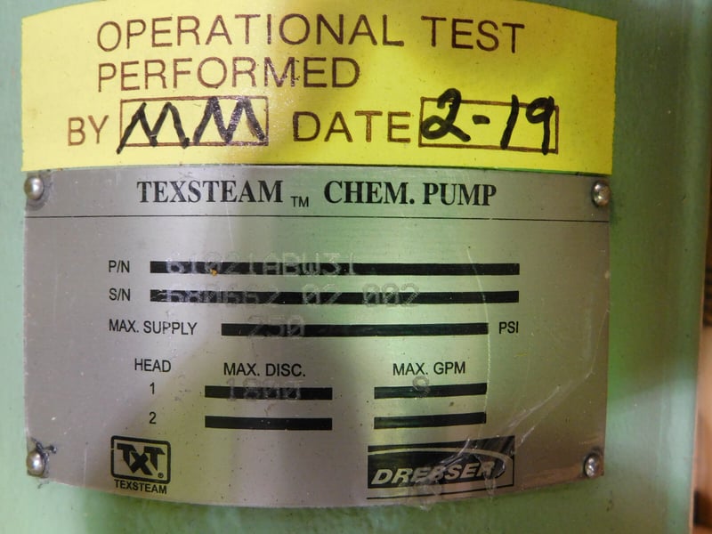 Dresser Texsteam #61021ABW31, Chemical Injection Pump, 9 GPM, 250 psi ...