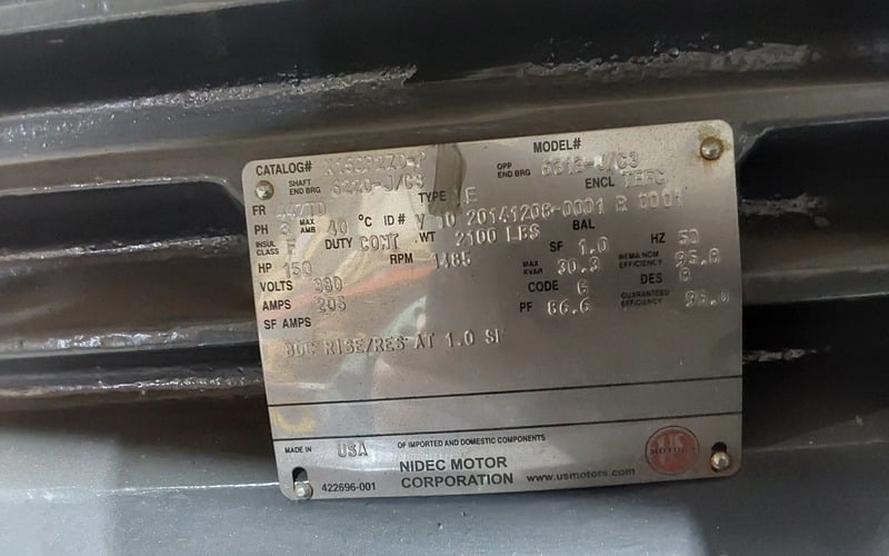 150 HP 1485 RPM Nidec, Frame 447TD, TEFC, continuous duty, 1.0 service ...