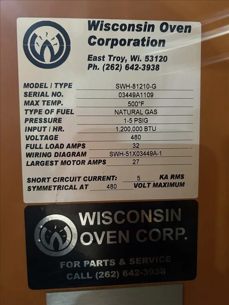 96" width x 120" H x 144" L Wisconsin, walk-in oven, 500°F, gas fired ...