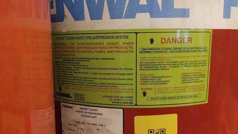 360 lbs. Fenwal, Fire Suppression System, FM-200 Agent, 360 psig @ 70 F ...