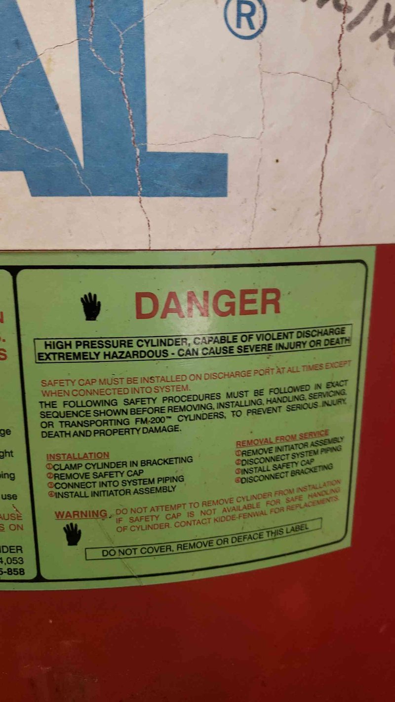 365 lbs. Fenwal, Fire Suppression System, FM-200 Agent, 360 psig @ 70 F ...