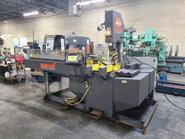 15" x 20" Marvel #E380-PC3-60, vertical band saw, 5 HP, automatic bar ...