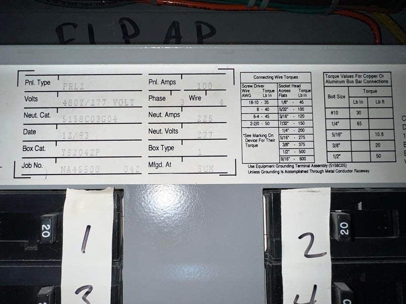 100 Amp. Westinghouse, PRL2, Panelboard w/Main & Breakers, (36) Circuit ...