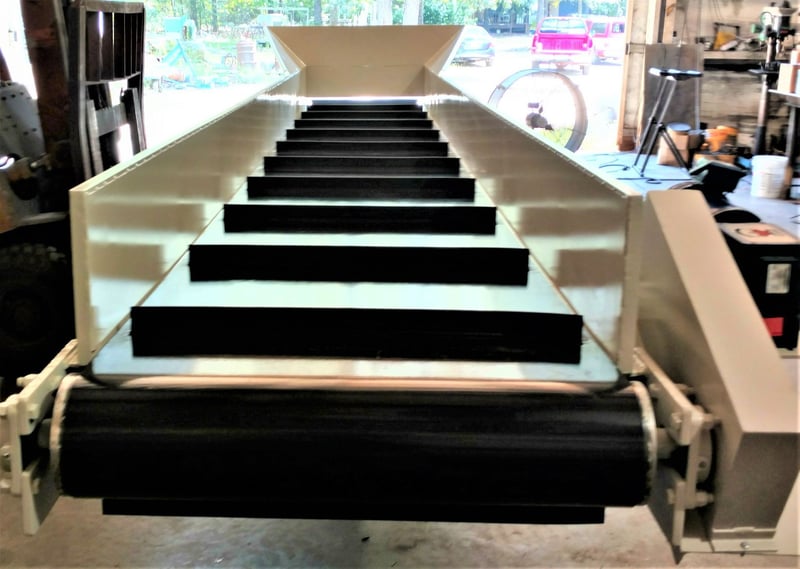 36" wide x 20' long, Inclined heavy duty infeed conveyor, 2" cleated ...