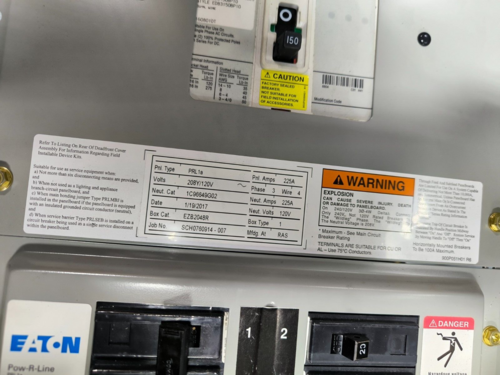 Eaton #PRL1A Panelboard 225 Amp 208Y/120V 3PH 4 Wire 42 Space ...