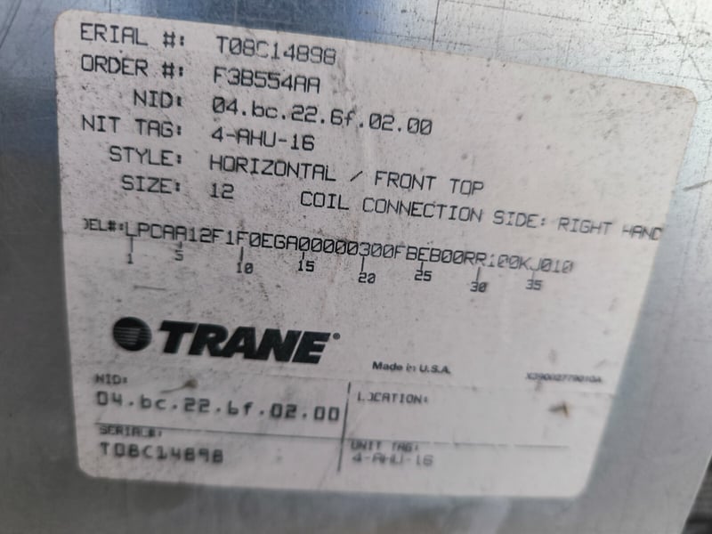 Trane #4-AHU-16 LPC Air Handler Rooftop Mount Low Pressure Climate ...