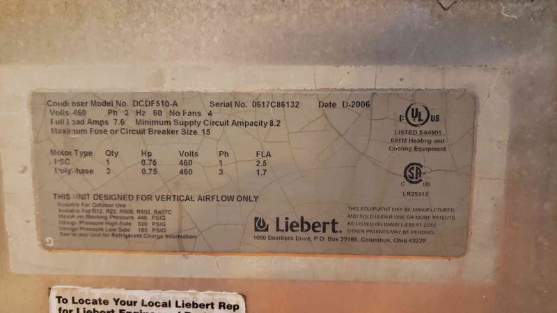 Liebert #DCDF510-A, 4-Fan Condenser, 172" L x 44" width x 45" H, 320/ ...