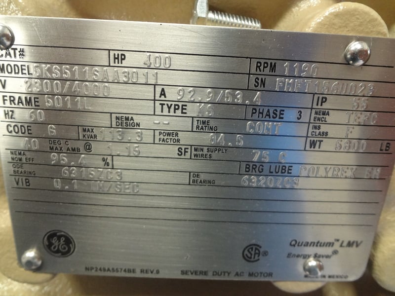 400 HP 1200 RPM General Electric, Frame 5010/5011L, TEFC, new, 2300/ ...
