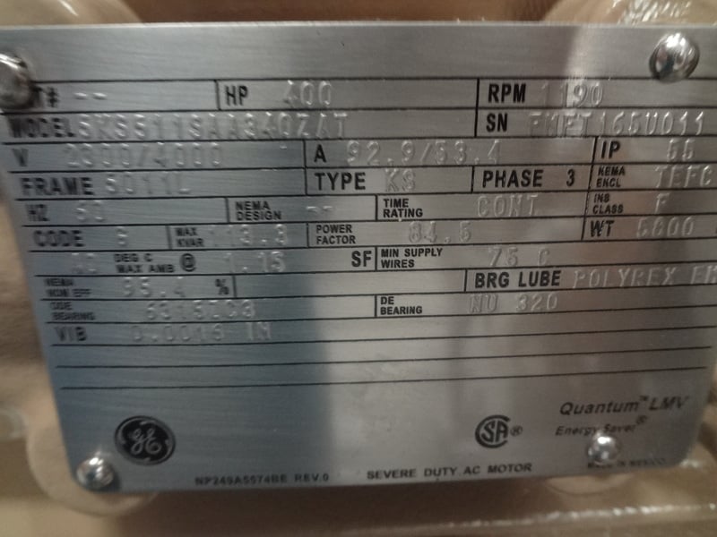 400 HP 1200 RPM General Electric, Frame 5010/5011L, TEFC, new, 2300/ ...