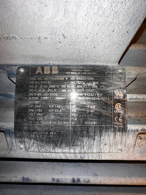 200 HP 1785 RPM ABB, Frame 445T, TEFC, 460 Volts (2 Available) For Sale ...