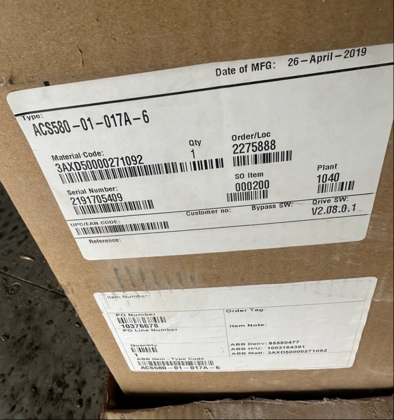 15 HP ABB, ACS580-01-017A-6, VFD, 600 Volts, 17 amps, new surplus, 2019 ...