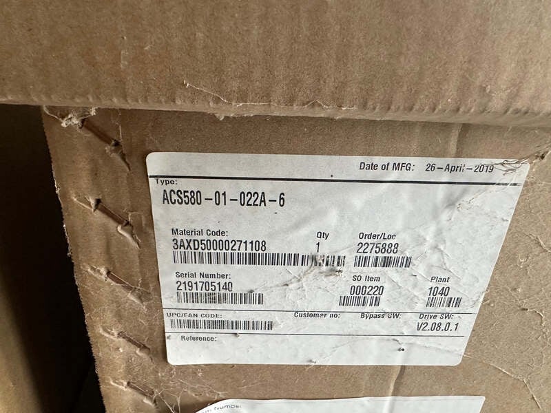 20 HP ABB, ACS580-01-022A-6, VFD, 600 Volts, 22 amps, new surplus, 2019 ...