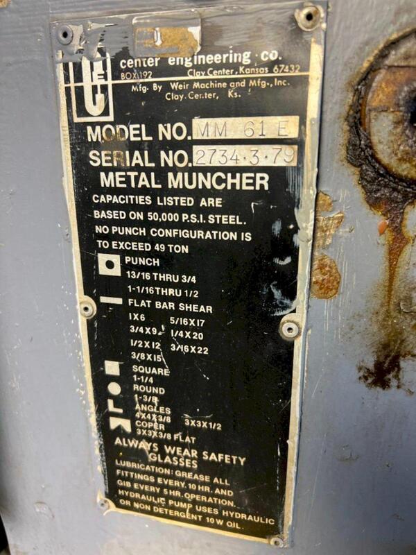 4" x 4" x 3/8" Metal Muncher, #MM-61E, Hydraulic Ironworker, 49 ton For ...
