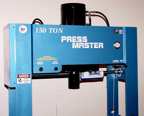 150 Ton, Press Master #HFP-150T, 16" stroke, power lift table, pressure ...
